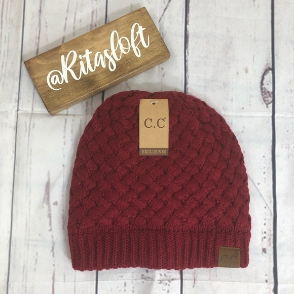 Accessories | Cc Beanie Basket Weave Ribbed Knit Hat Cap | Poshmark